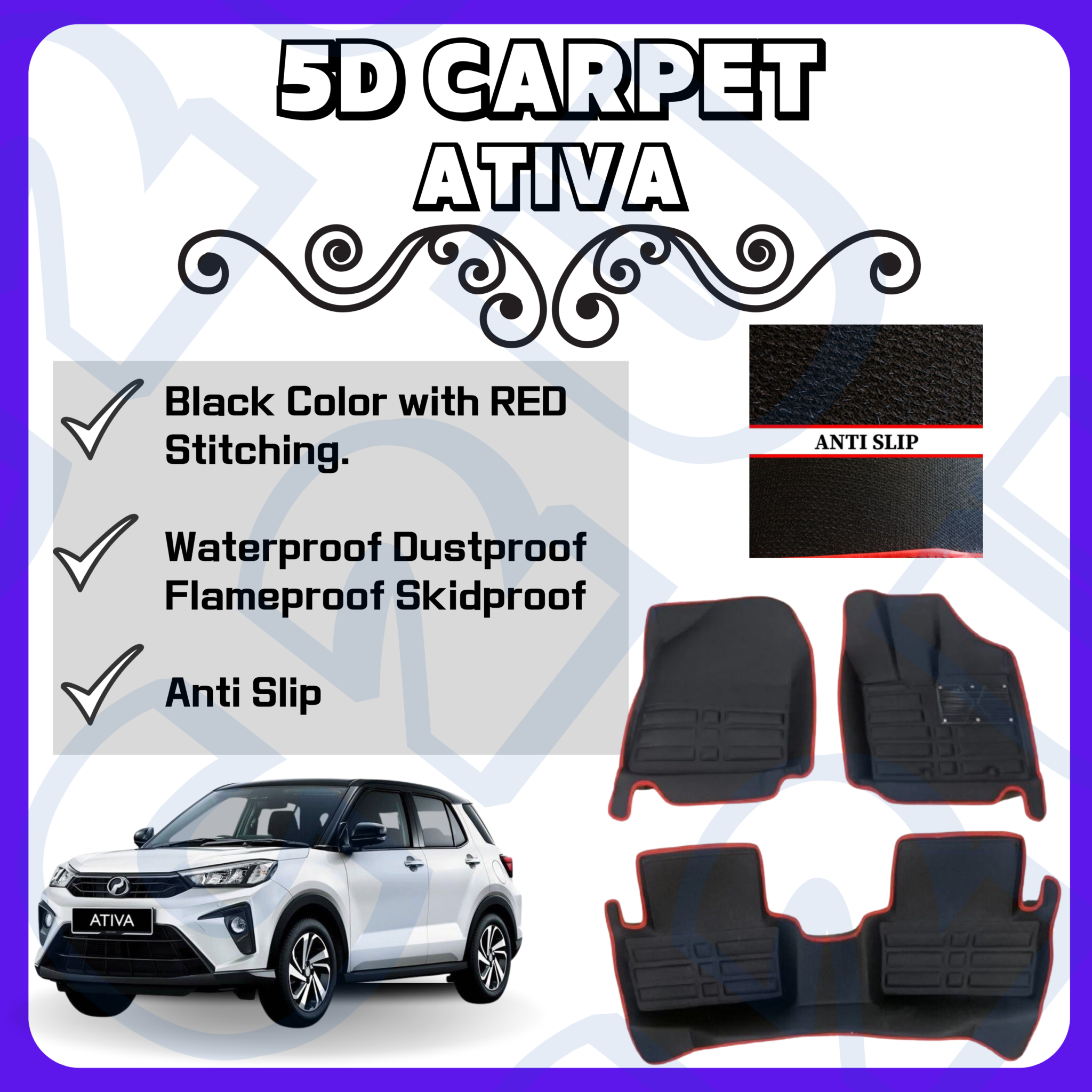 5D Carpet / Floor Mat/ Karpet For Perodua ATIVA – supervision