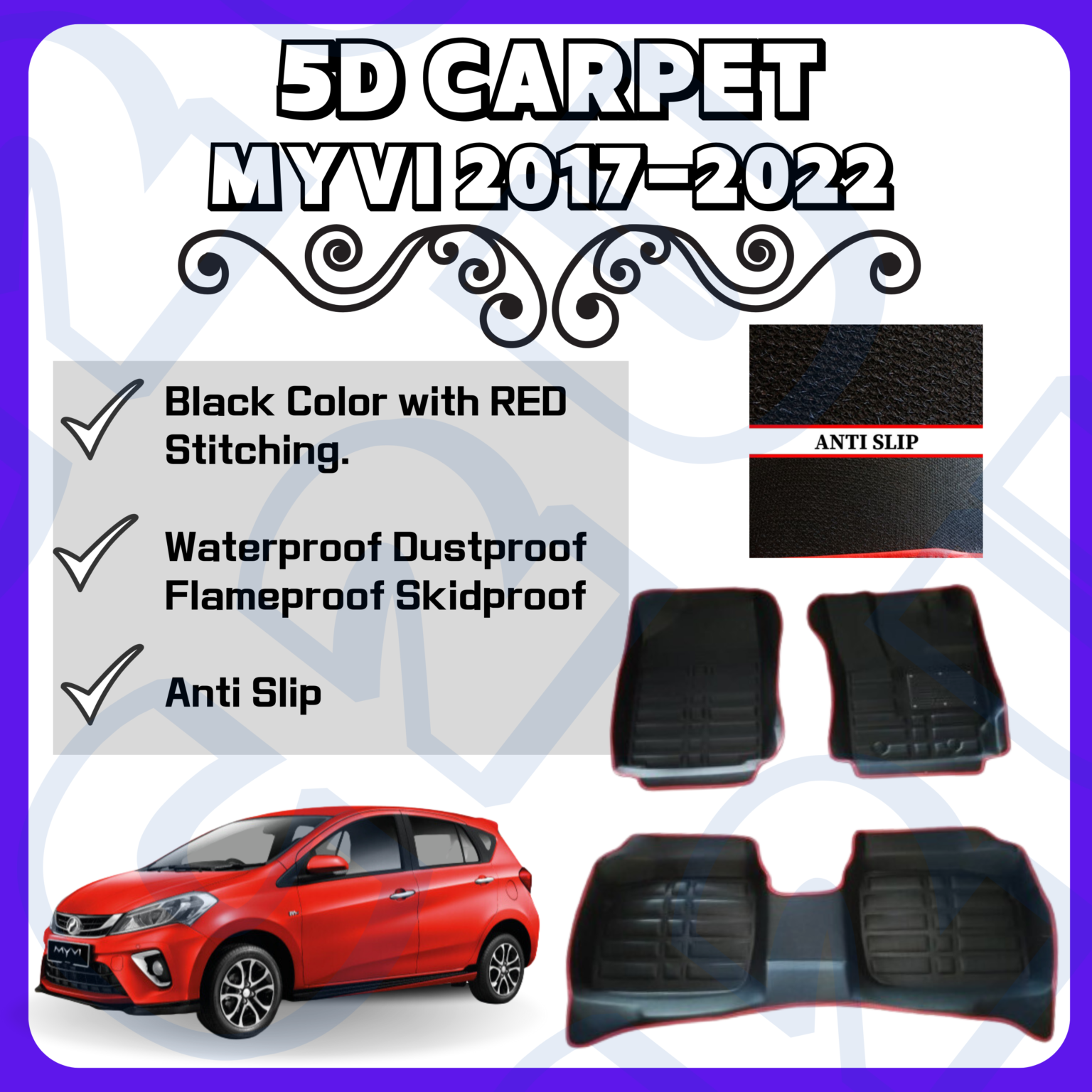 5D Carpet / Floor Mat/ Karpet For Perodua MYVI 2017-2022 – supervision