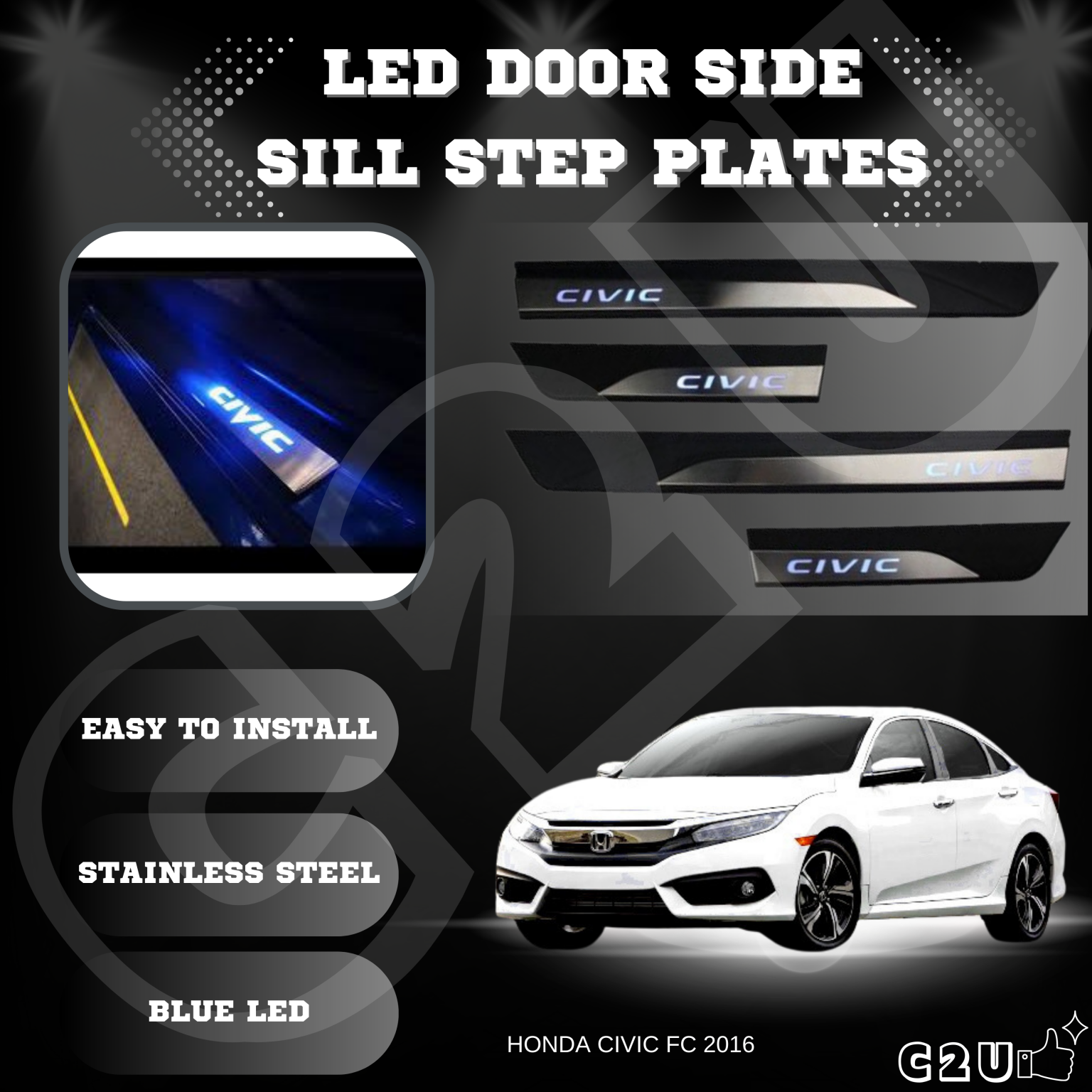 Honda Civic FC 2016-2021 Door Side Sill Plate With LED – supervision